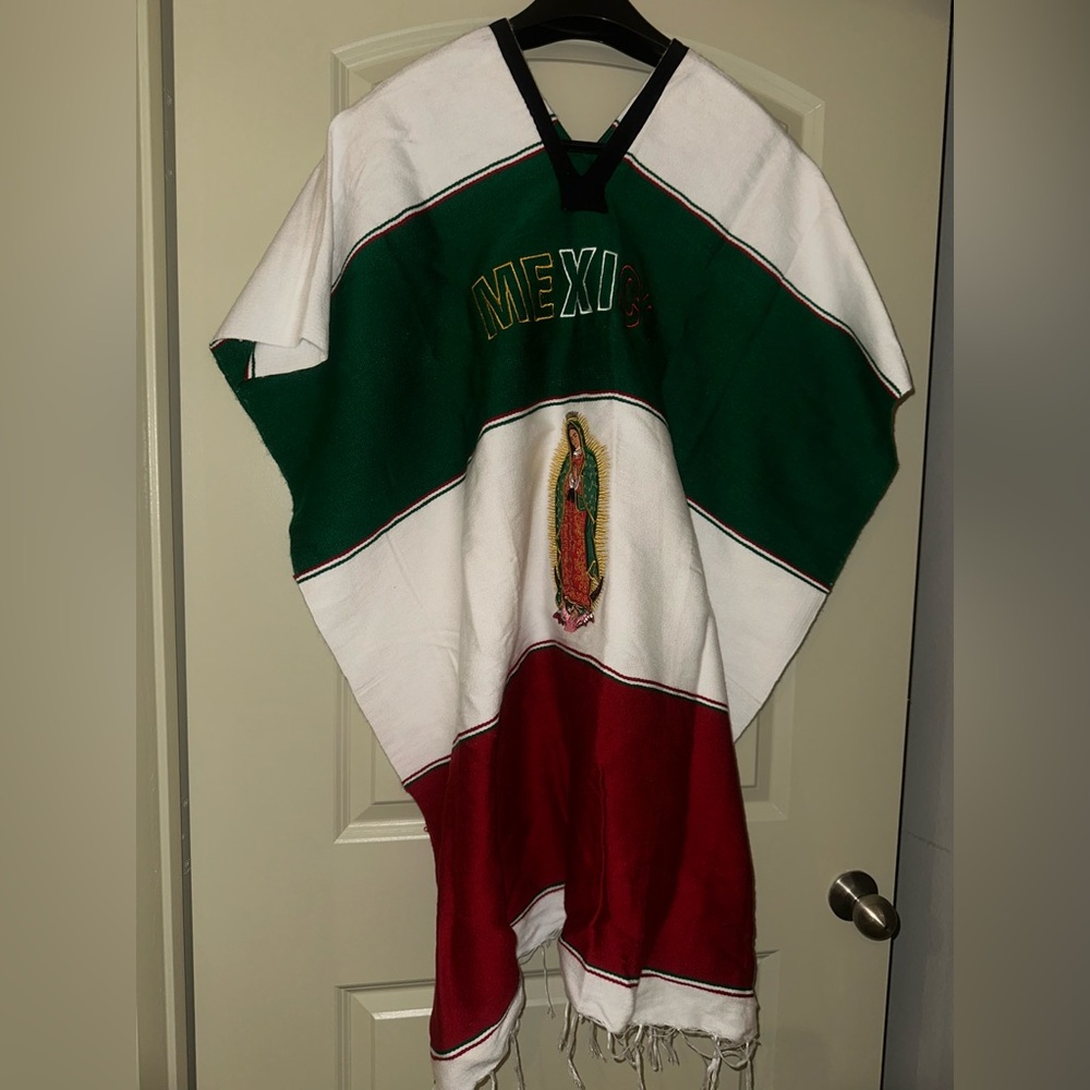 New Mexican Flag Poncho With Virgin Mary Design - Gem